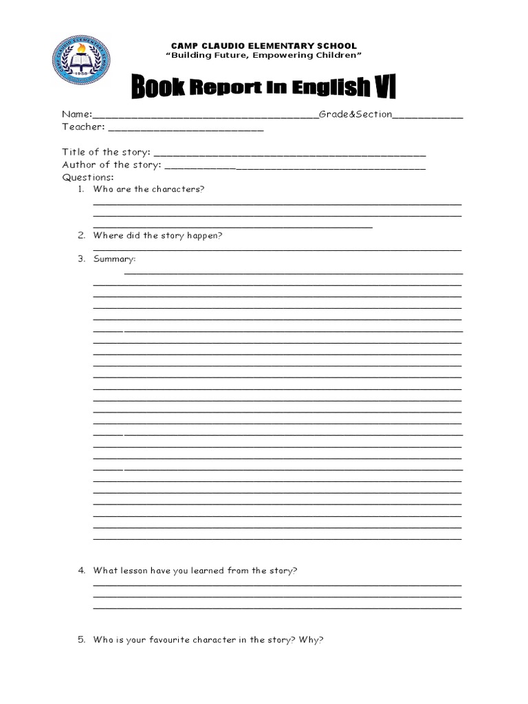 Book Report in English VI | PDF