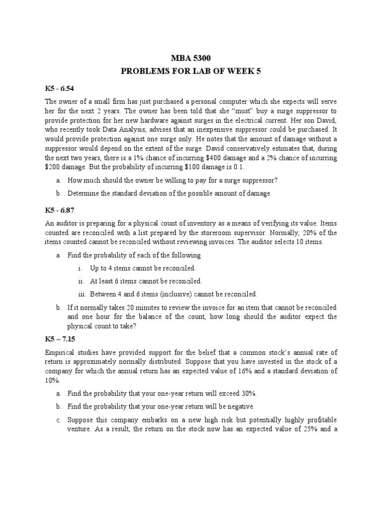 Lab Week 5 Mba 5300 | PDF | Standard Deviation | Normal Distribution