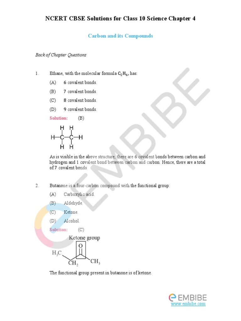 NCERT CBSE Solutions For Class 10 Science Chapter 4: Carbon and Its ...