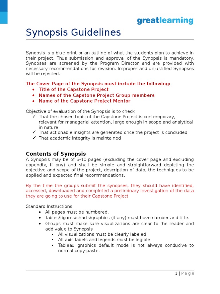 Capstone Project - Guidelines On Synopsis Report | PDF | Bibliography | Data