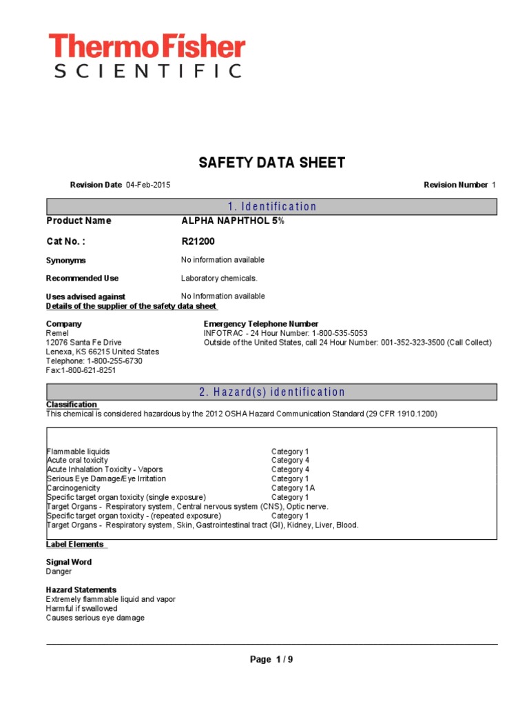 Safety Data Sheet for Alpha Naphthol 5%: A Highly Flammable and Toxic ...