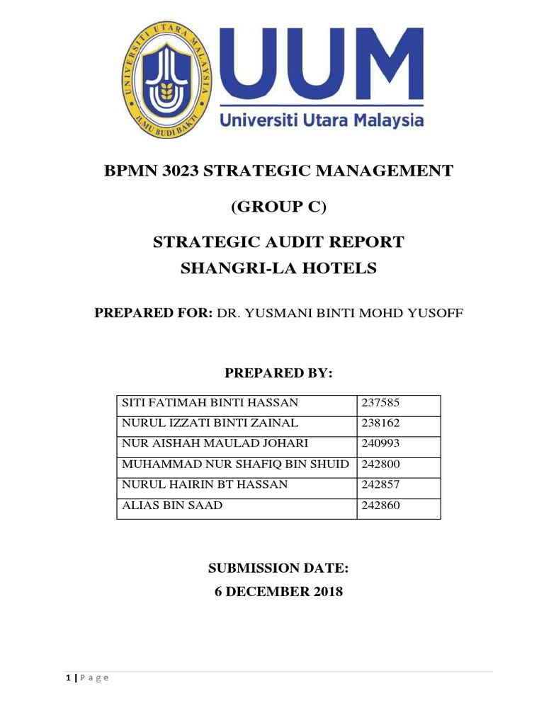 Shangri-La Hotel. Strategic Audit Report (6.12.2018) | Download Free ...