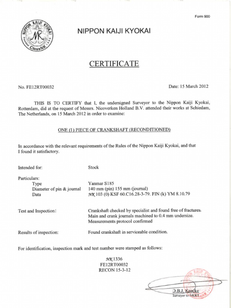 s185 Crankshaft Us 04 Report + NK Certificate 7d37a713 | PDF