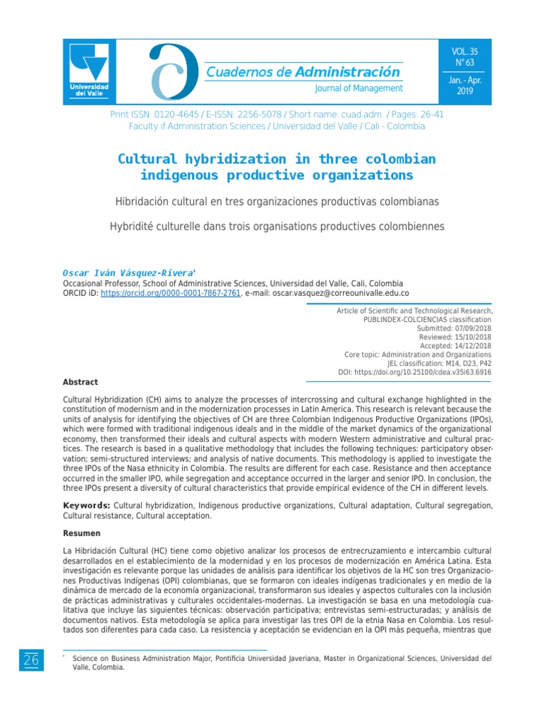 Cultural Hybridization in Three Colombian Indigenous Organizations ...