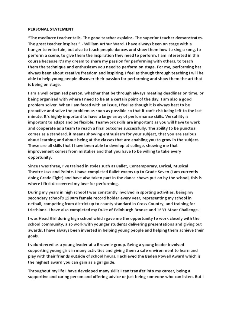 Personal Statement 3 | Download Free PDF | Teachers | Teaching