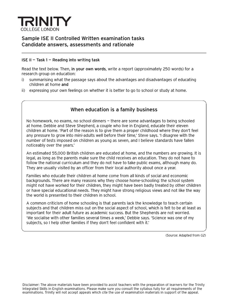 ISE II Sample Controlled Written Answer PDF | PDF | Homeschooling ...