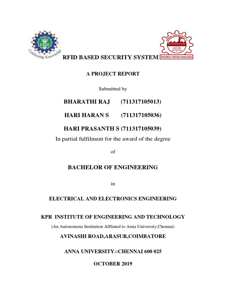 Rfid Based Security System: A Project Report | PDF | Relay | Radio Frequency Identification