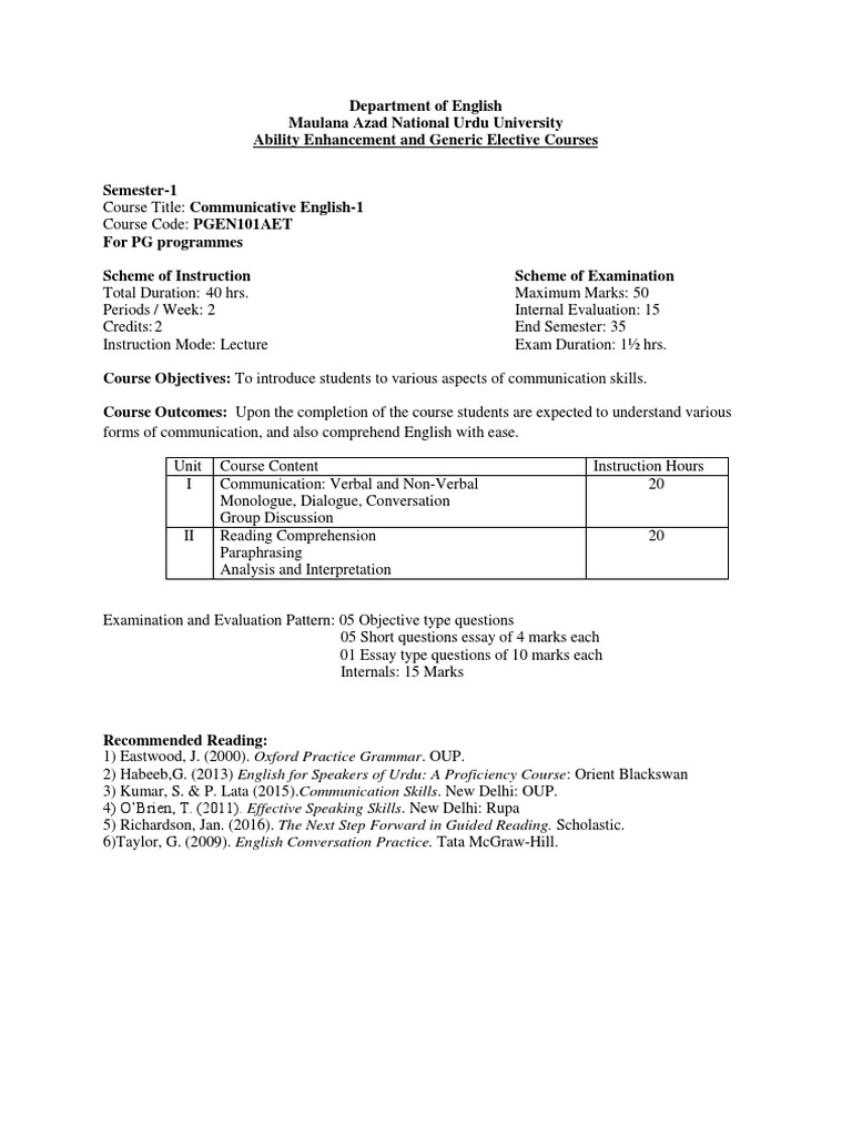 Ability Enhancement and Generic Elective Syllabus | PDF | Test ...
