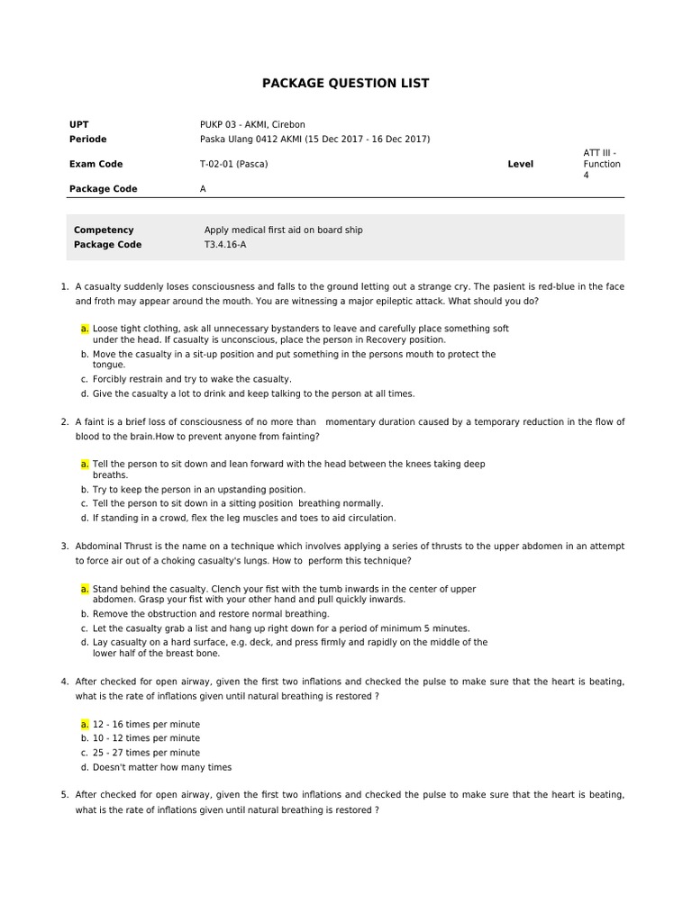 Package Question List: UPT Periode Exam Code Level Package Code ...