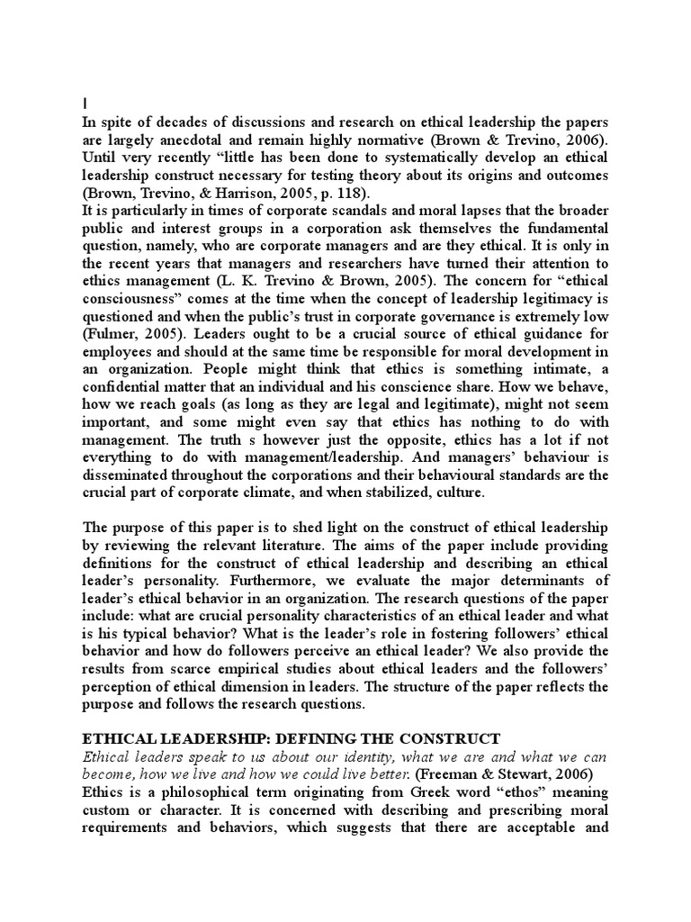Ethical Leadership: Definitions & Traits | PDF | Leadership | Value ...