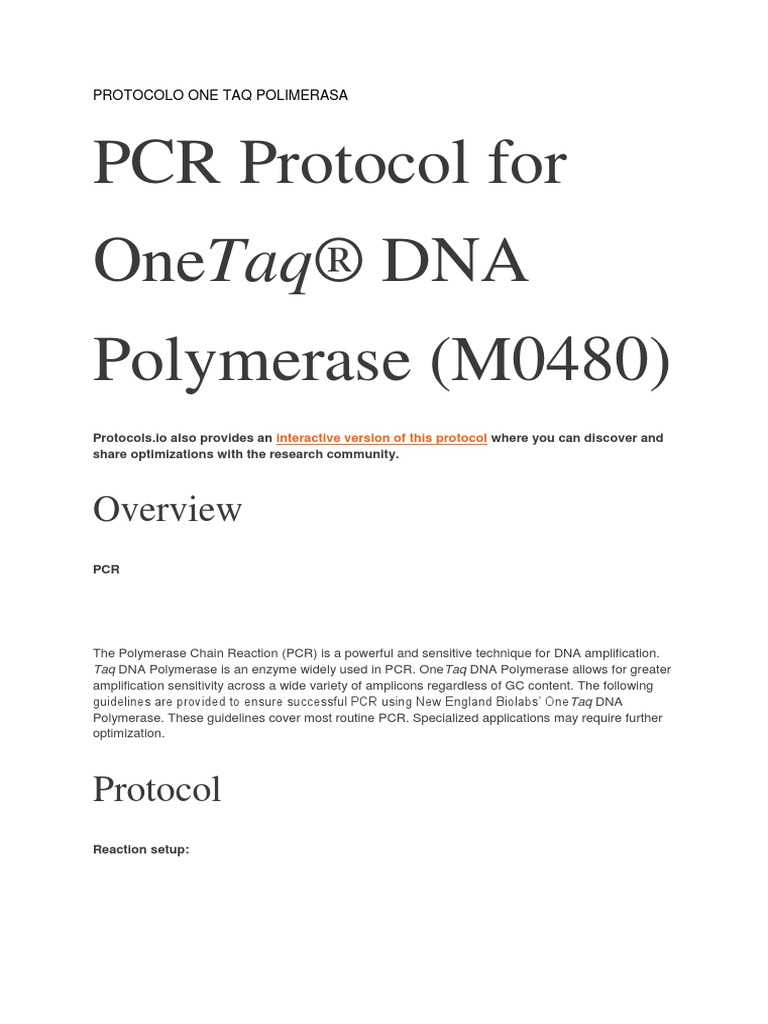 Protocolo One Taq Polimerasa | PDF | Polymerase Chain Reaction | Taq ...