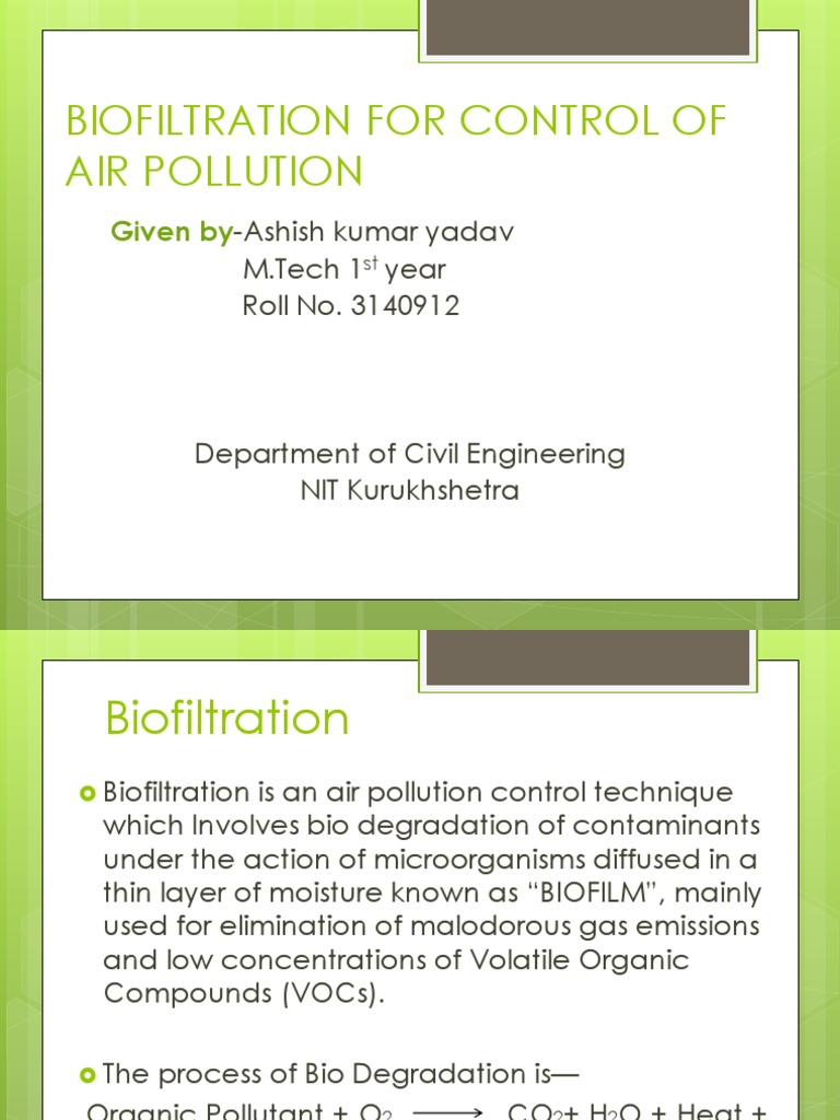 Biofiltration For Control of Air Pollution: Given by | PDF | Chemical Engineering | Materials