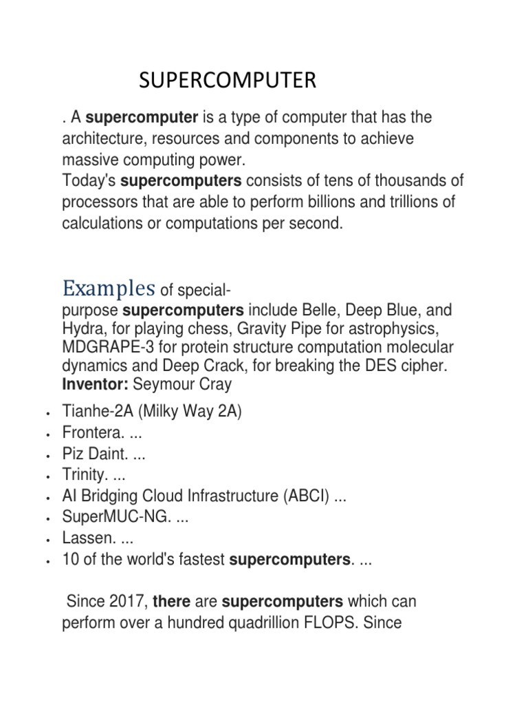 Supercomputer: Examples | PDF | Mainframe Computer | Personal Computers