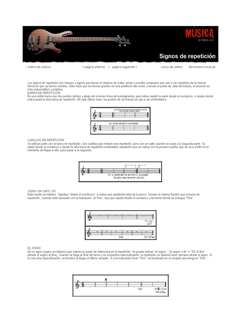 Signos de Repetición Musicales | PDF | Elementos de la música | Teoría ...