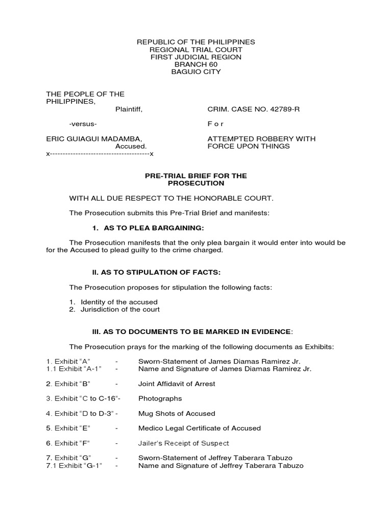 Pre-Trial Brief For The Prosecution | PDF | Prosecutor | Plea