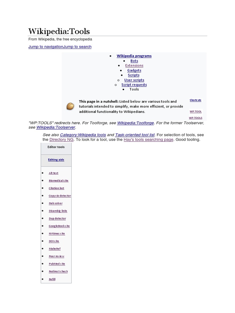 Wikipedia:Tools: Jump To Navigationjump To Search | PDF | Wiki | Wikipedia