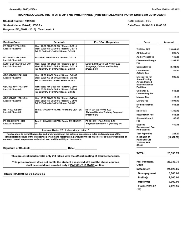 TIP Pre-Enrollment Form 2019-2020 | PDF | Behavior Modification | Learning