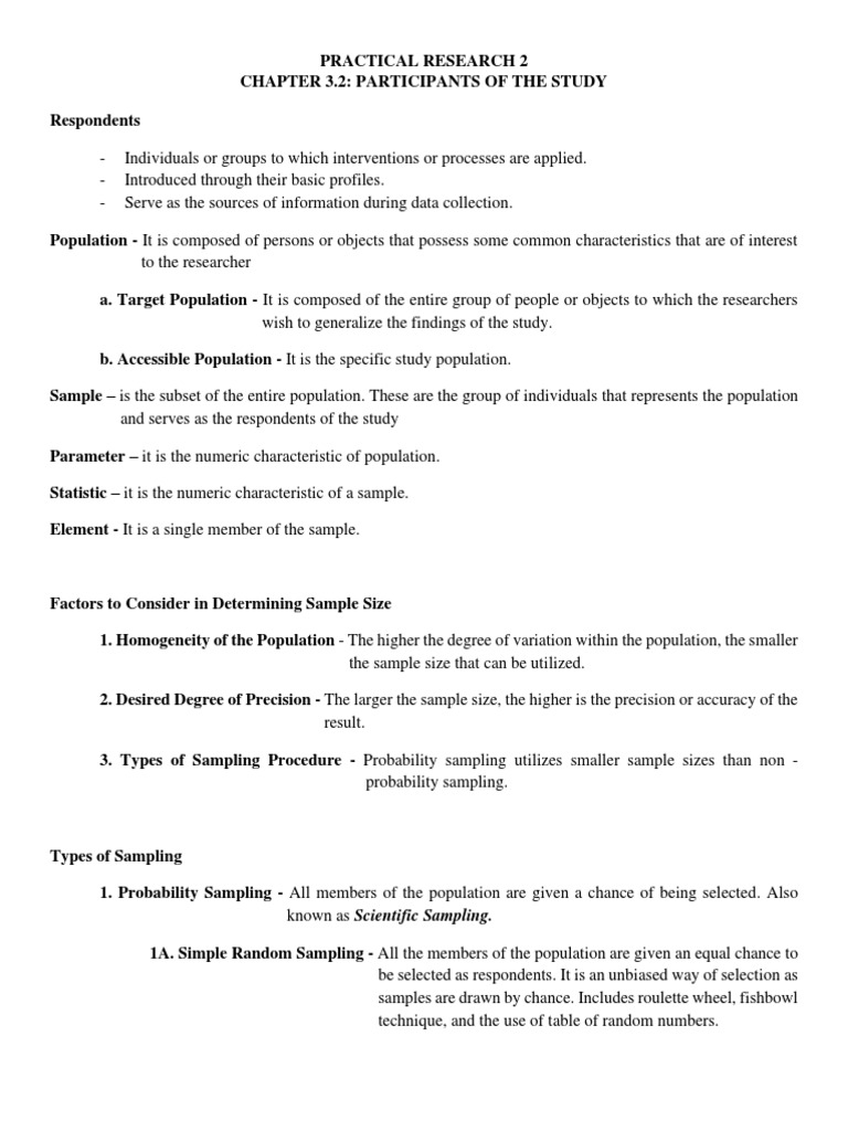 Practical Research 2 Participants of The Study | PDF | Sample Size ...