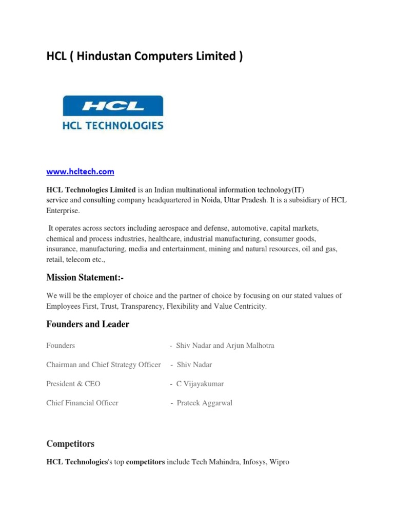 HCL Technologies Overview and Values | PDF | Business