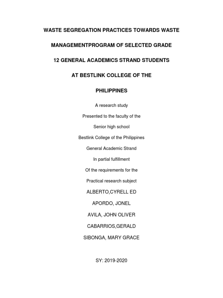 An Assessment of Waste Segregation Practices and their Benefits towards ...
