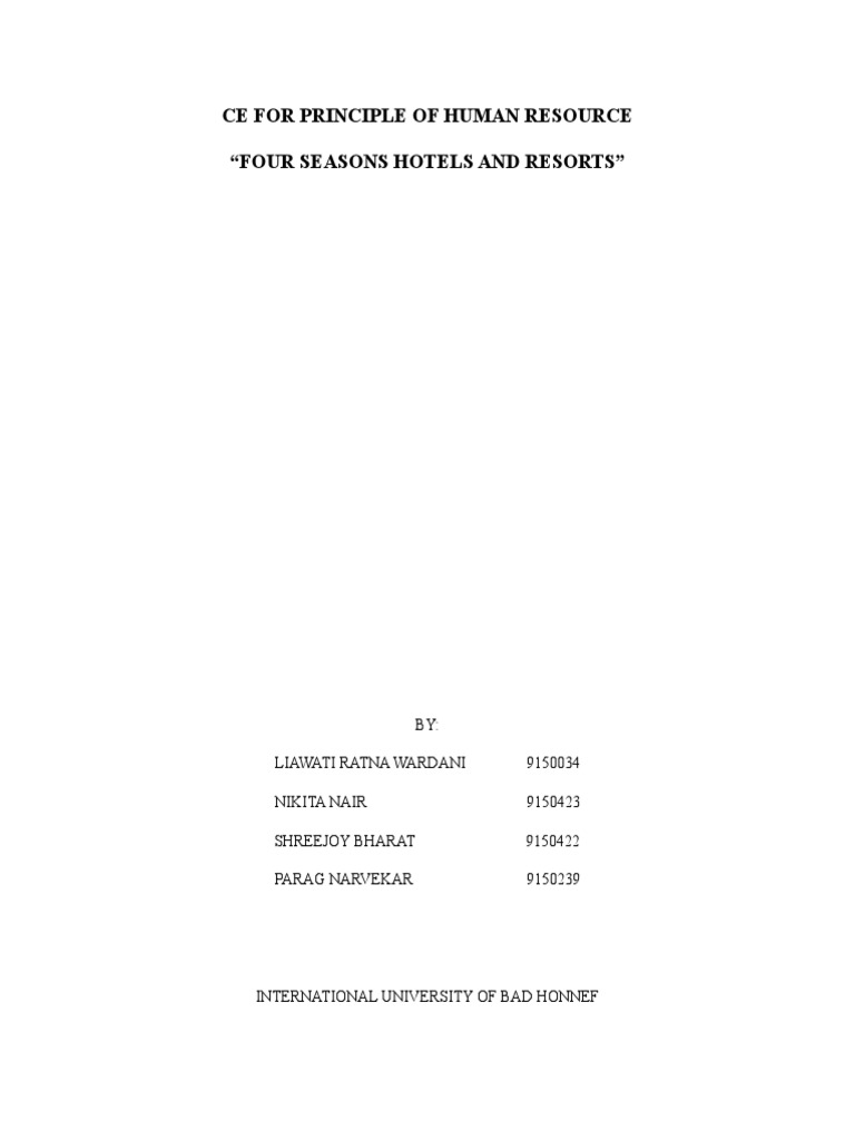 Human Resource Management of Four Season Hotels and Resorts | PDF ...