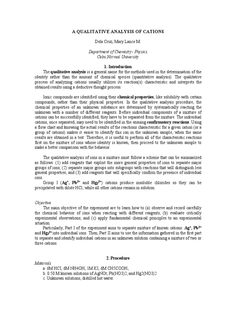 Qualitative Analysis of Cations | PDF | Precipitation (Chemistry ...