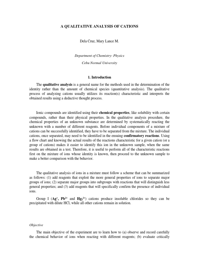 Qualitative Analysis of Cations | PDF | Precipitation (Chemistry ...