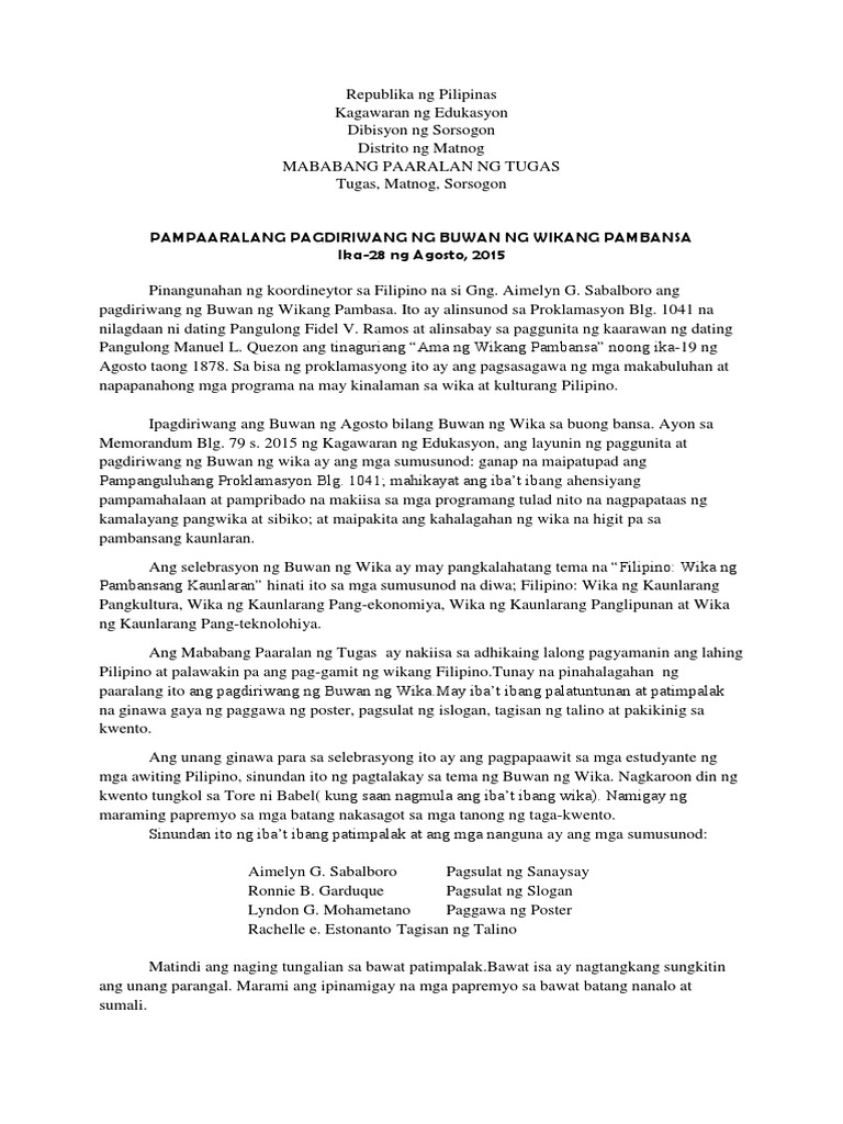 Narrative Report in Filipino Buwan NG Wika | PDF