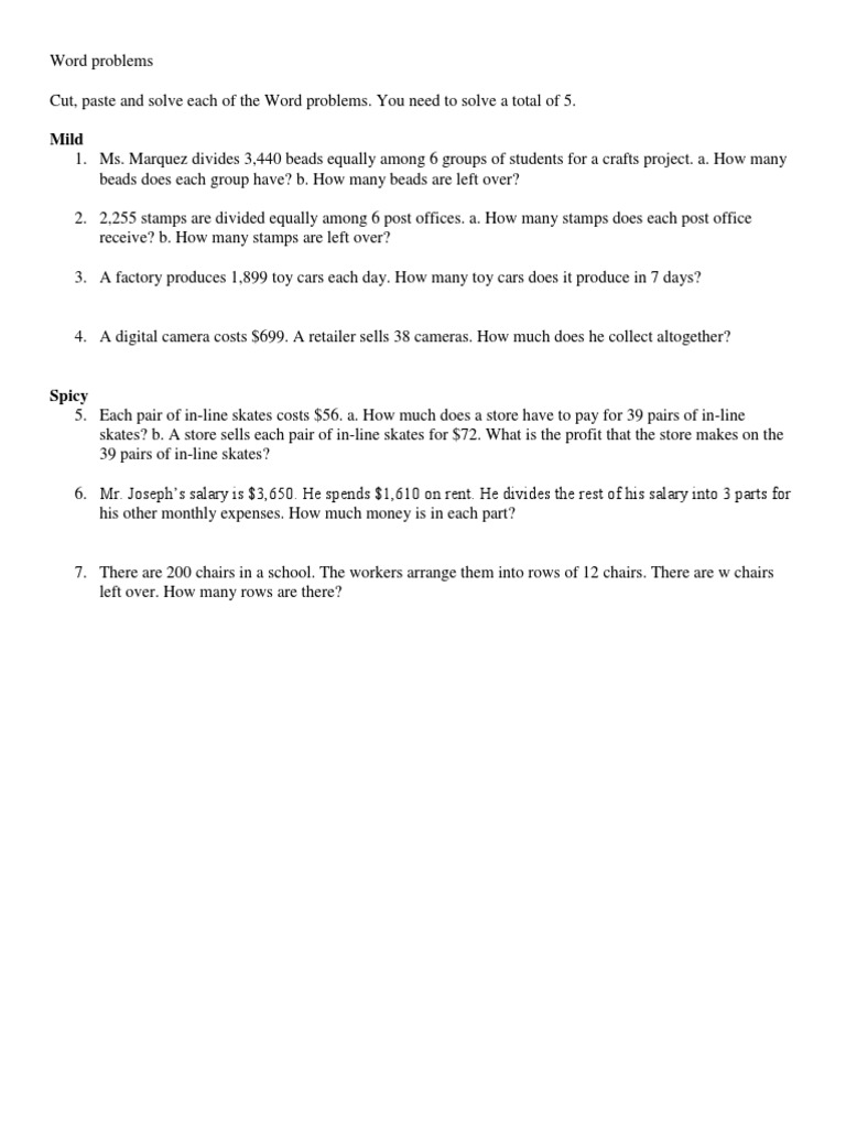 Word Problems Multiplication And Division PDF