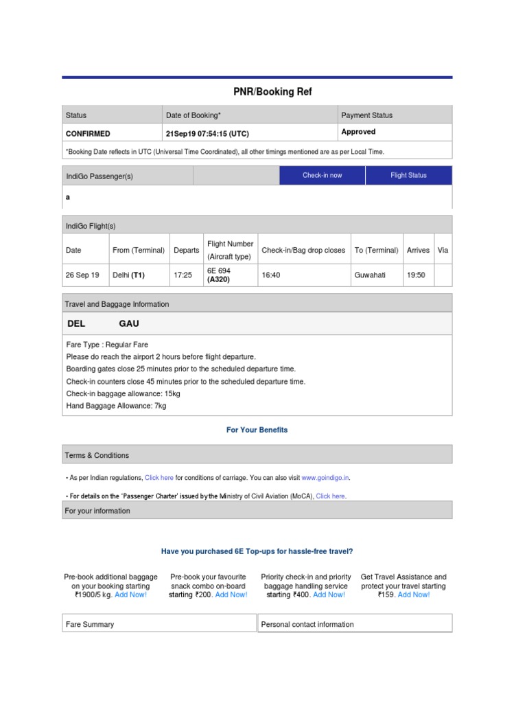 PNR/Booking Ref: Confirmed 21sep19 07:54:15 (UTC) Approved | PDF ...