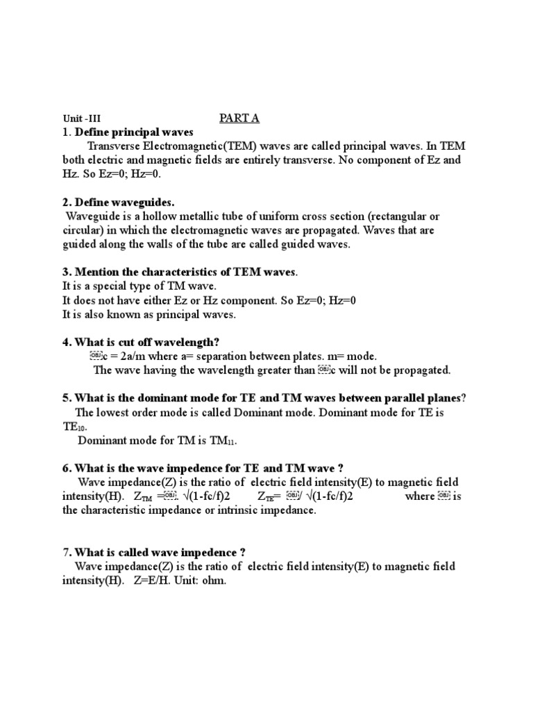 TLW 2 Marks Answers | PDF | Waveguide | Waves