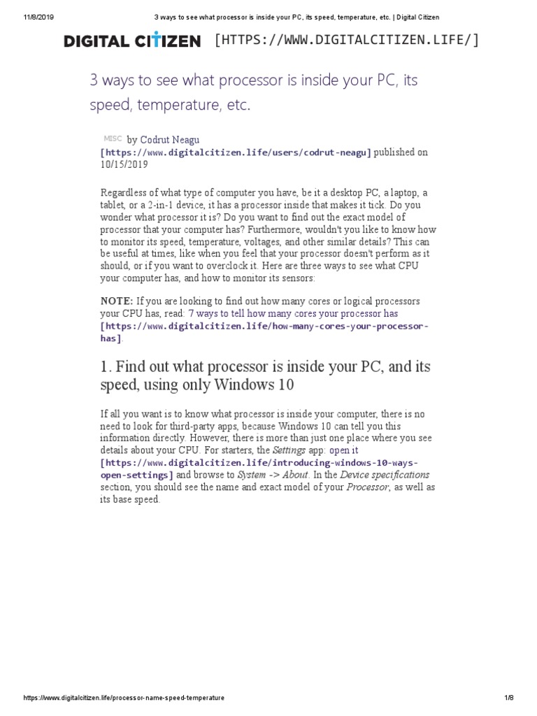 3 Ways To See What Processor Is Inside Your PC, Its Speed, Temperature, Etc. - Digital Citizen ...