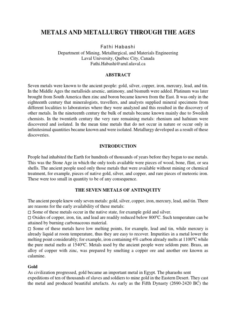 Metallurgy Through the Ages: A Comprehensive Overview of the Discovery ...