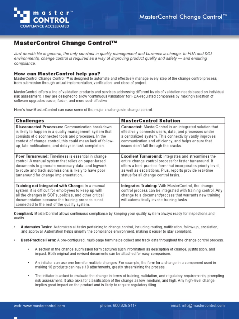 Master Control Change Control | PDF | Verification And Validation ...