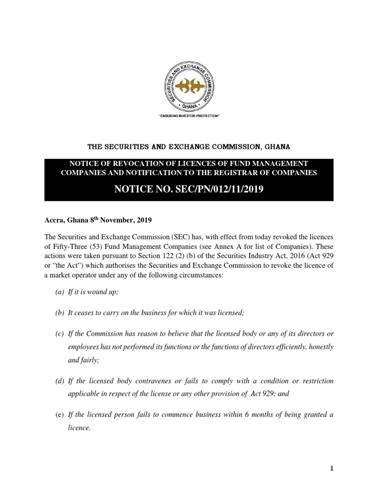 SEC Notice On Revocation of Licences | PDF | Broker Dealer | Financial ...