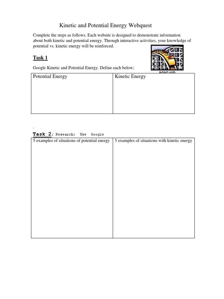 Updated Webquest Potential Kinetic | PDF