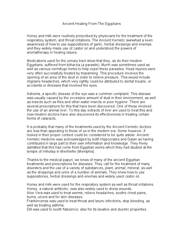 Ancient Egyptian Healing Practices | PDF | Physician | Vomiting