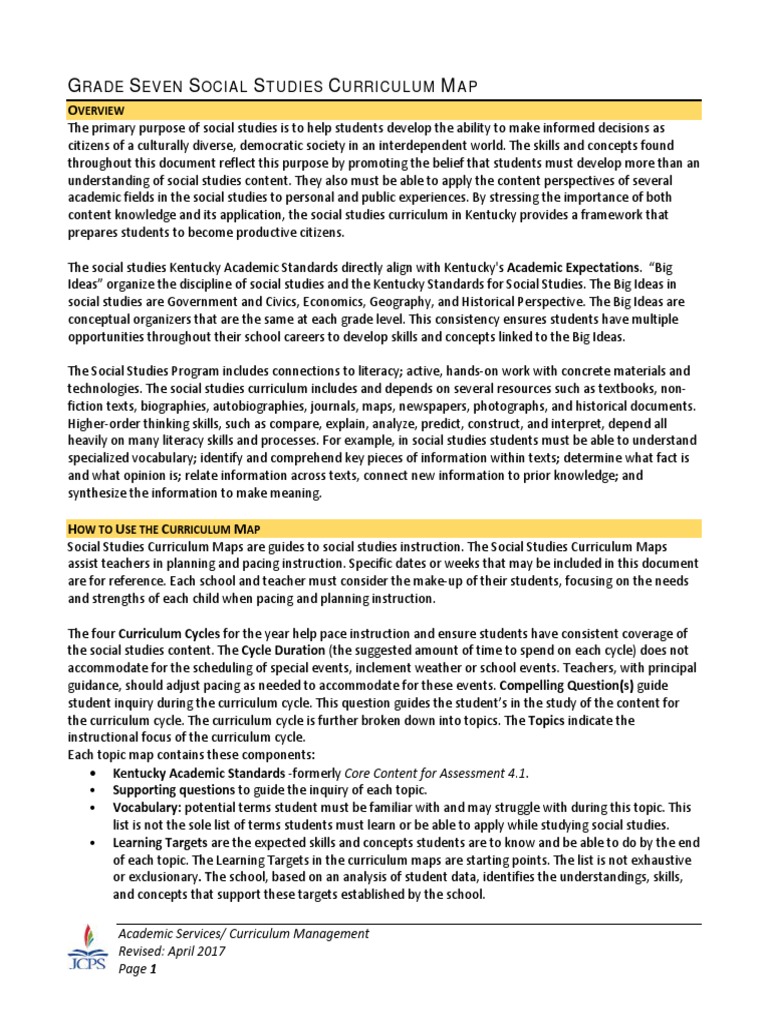 7th Grade Curriculum Map 17-18 | PDF | Project Based Learning | Curriculum