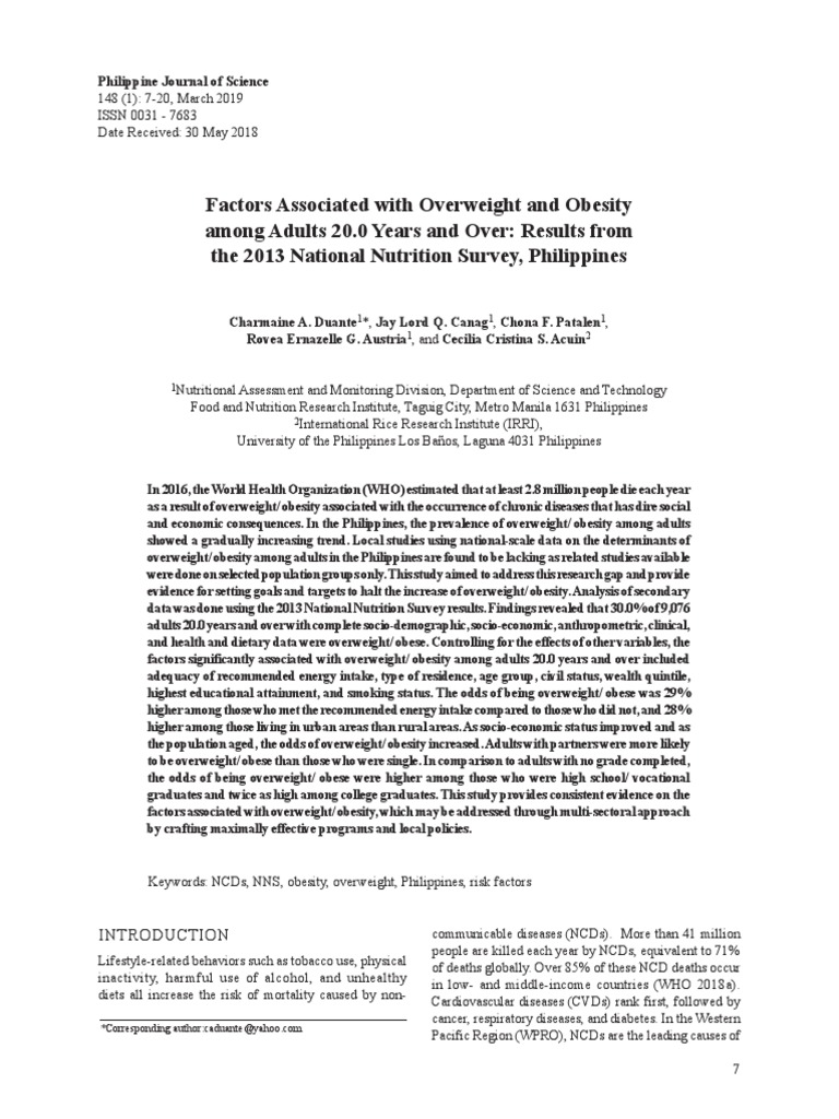 Overweight and Obesity Factors in Philippines | PDF | Non Communicable ...