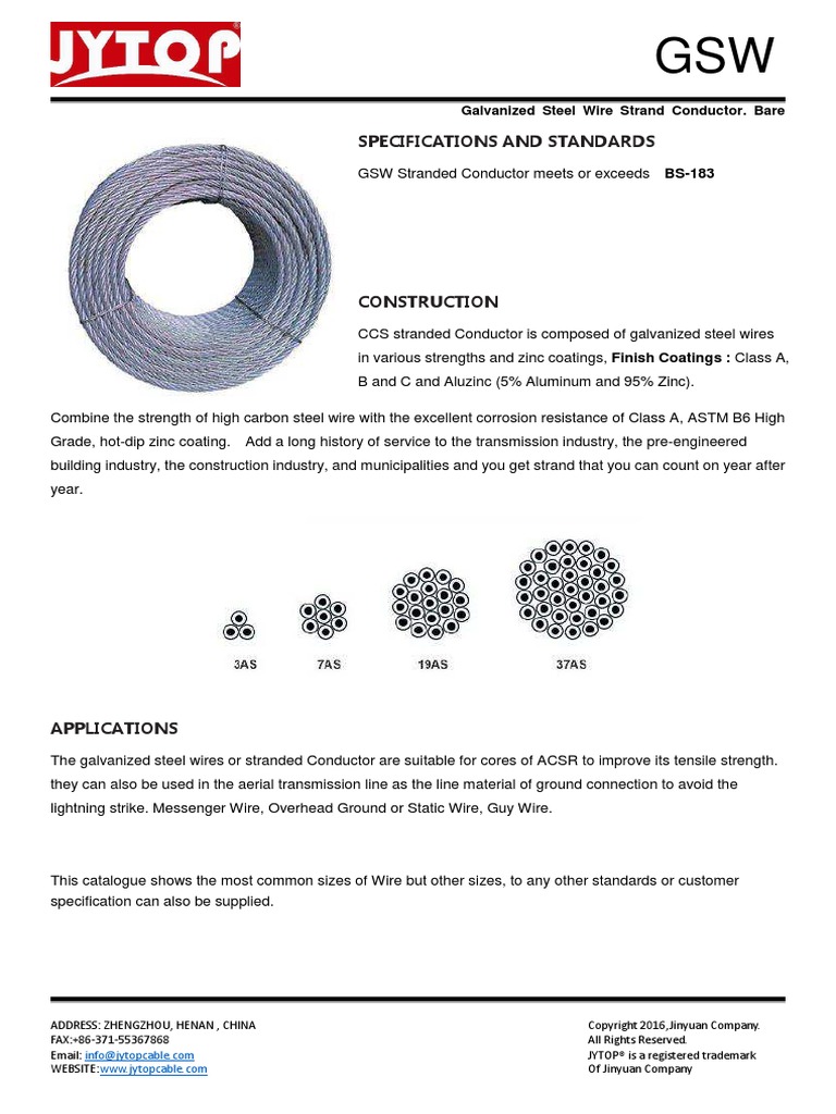 Specifications and Standards: Galvanized Steel Wire Strand Conductor ...
