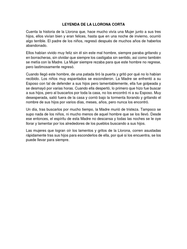 Leyenda De La Llorona Corta