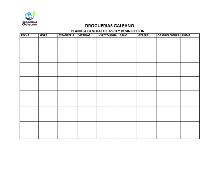 Planilla de Aseo y Desinfeccion | PDF
