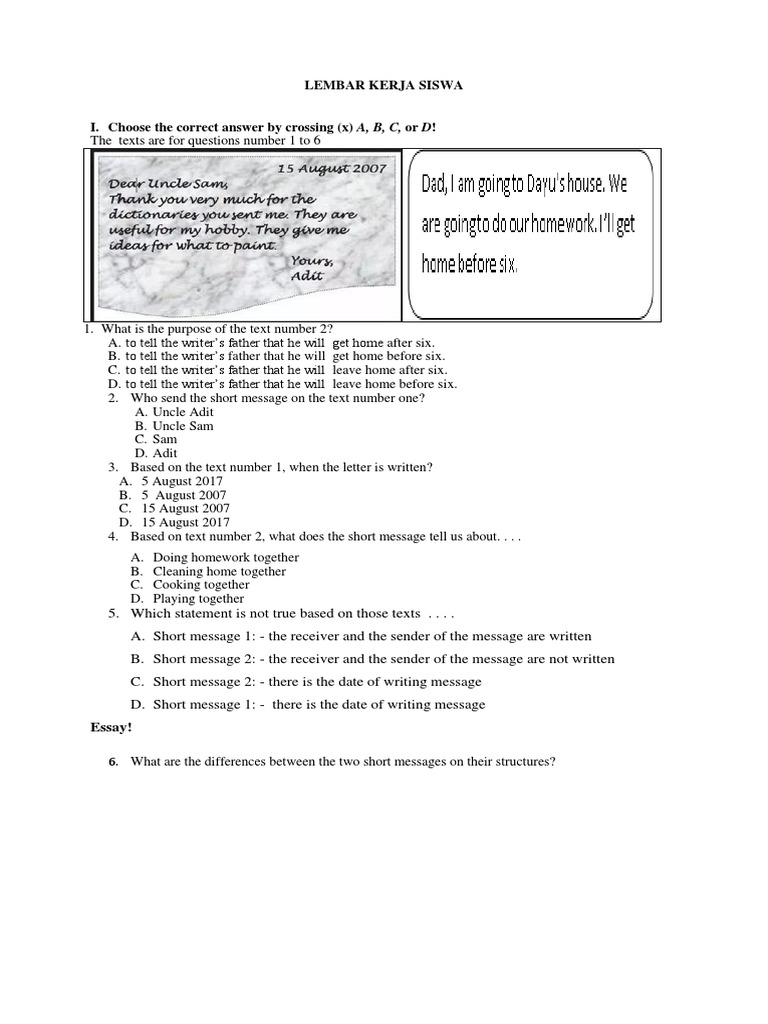 Lembar Kerja Siswa: Essay! | PDF