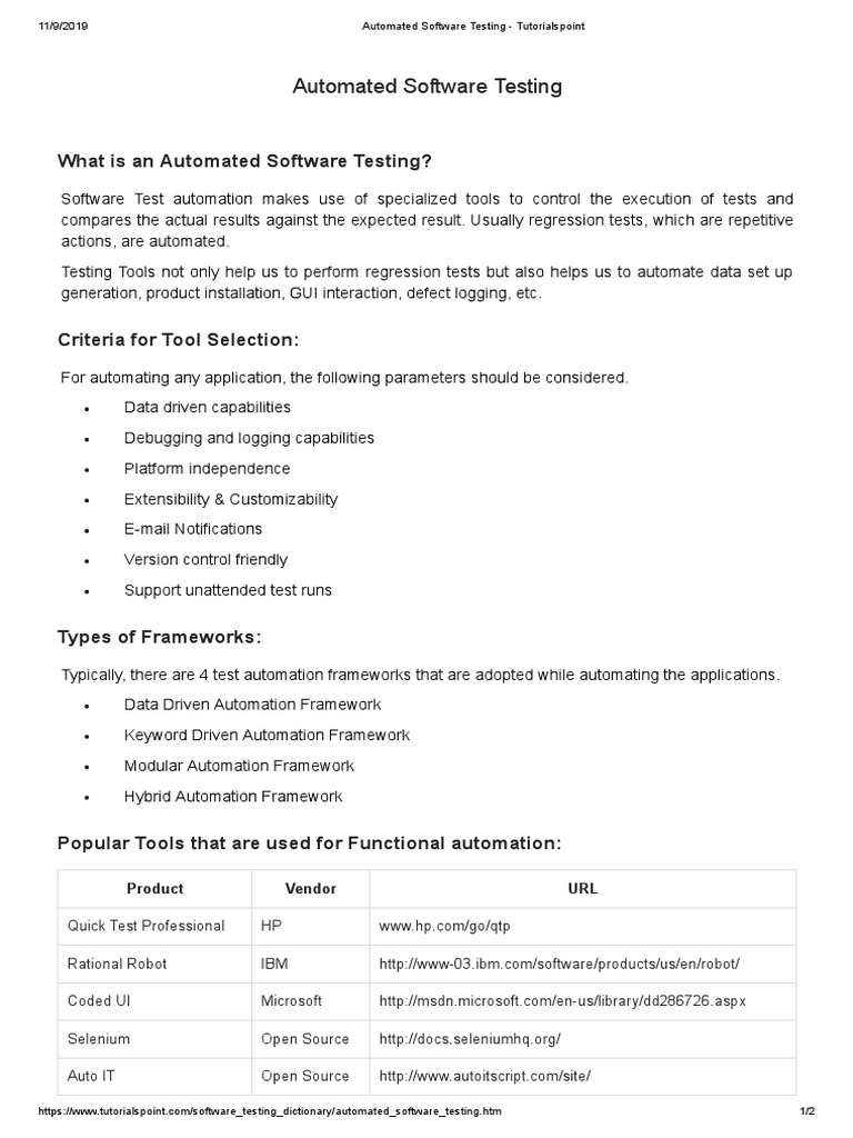 Automated Software Testing - Tutorialspoint | PDF | Software Testing ... Automated Software Testing - Tutorialspoint | PDF | Software Testing ...