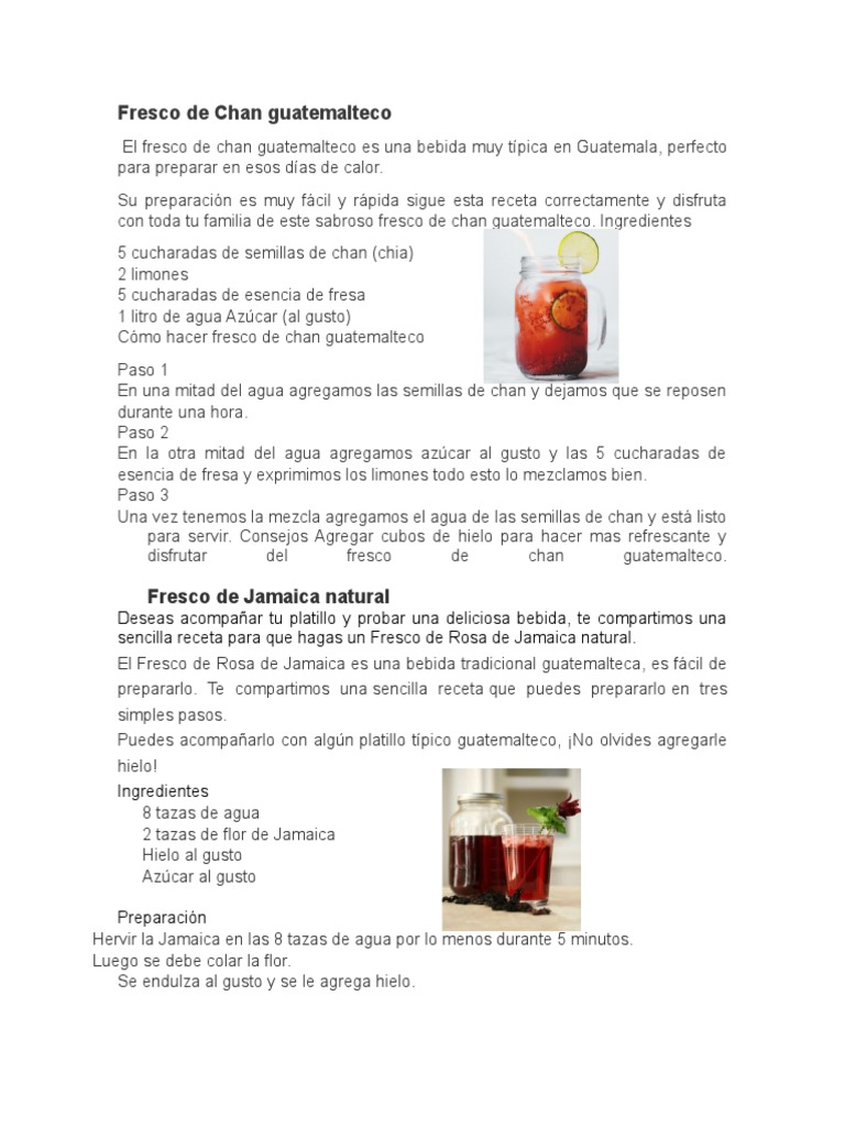 Bebida Fresco de Chan Guatemalteco o Fresco de Flor de Jamaica | PDF