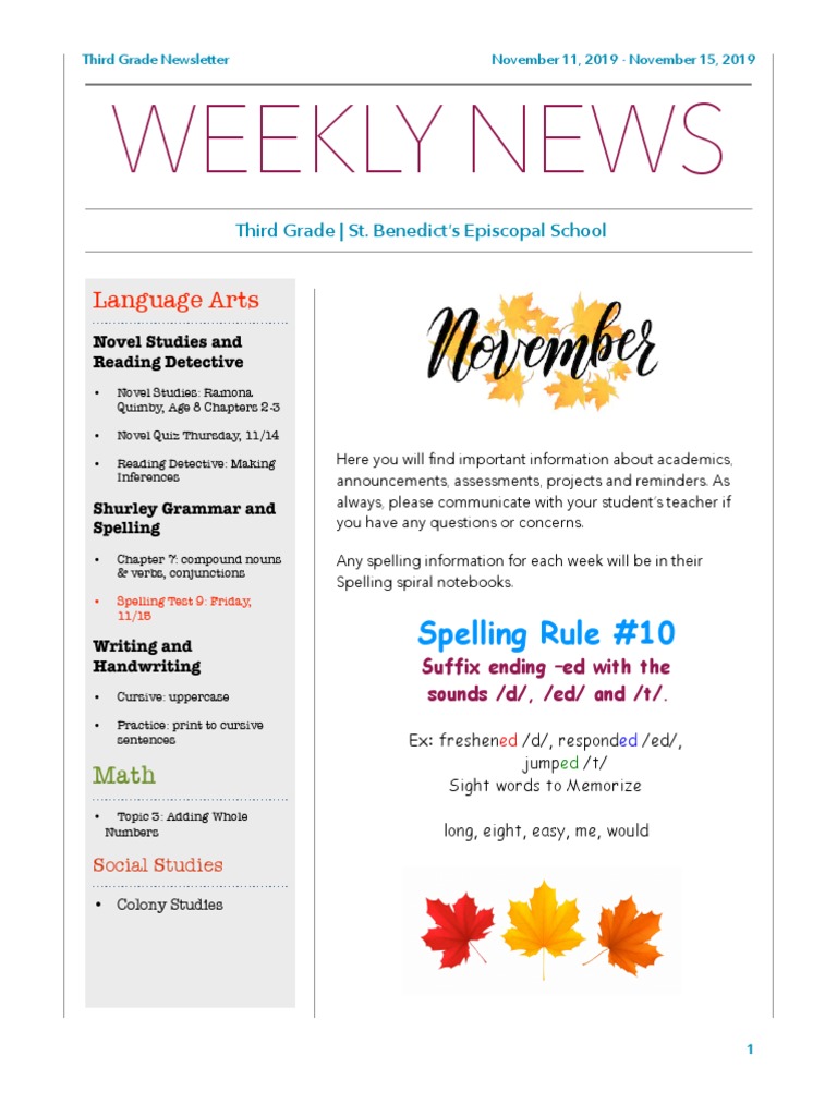Weekly Newsletter - Nov 11 - 15 | PDF | Linguistics | Grammar