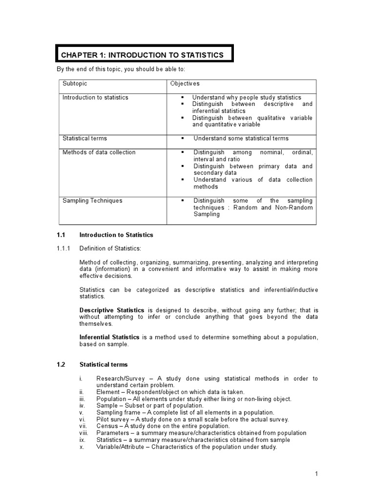 Introduction to Statistics Chapter | PDF | Statistics | Sampling ...