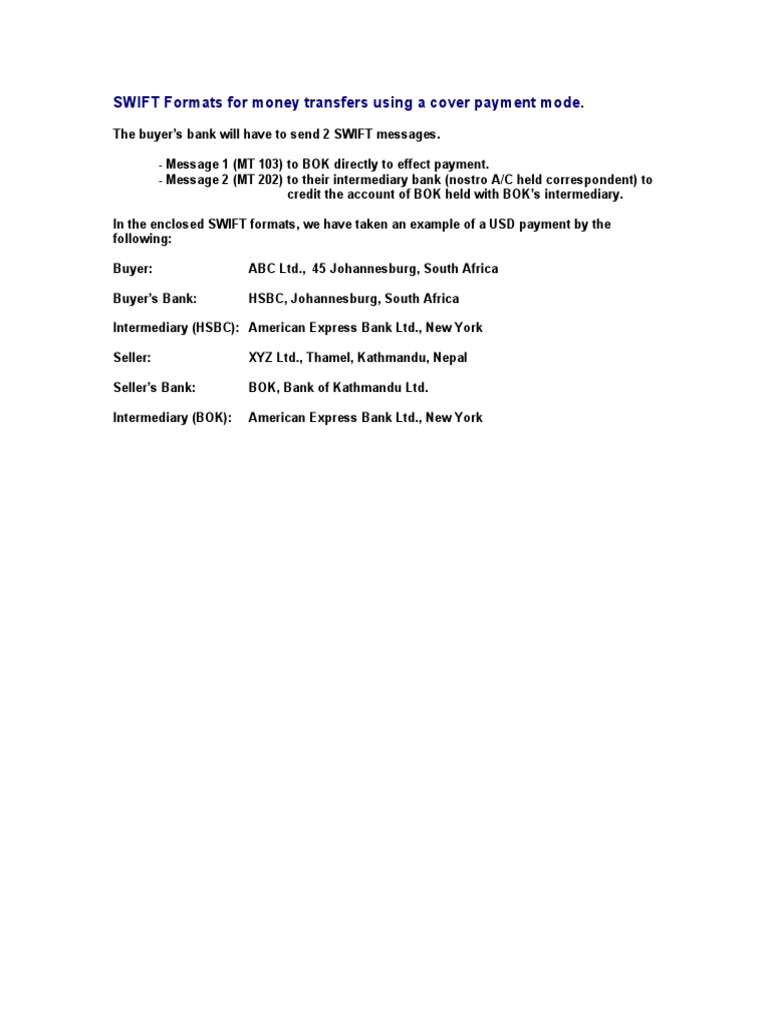 SWIFT Formats For Money Transfers | PDF | Payments | Wire Transfer