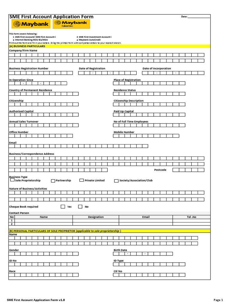 SME First Account Application Form: Date | PDF | Trust Law | Sole ...