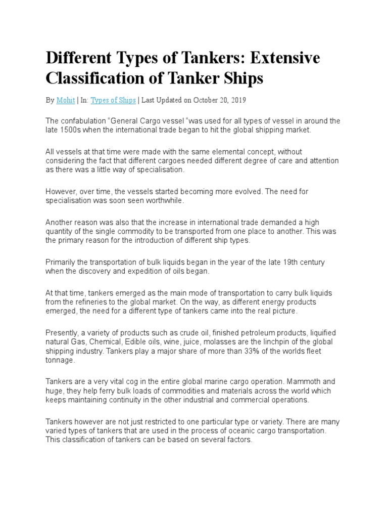 Classification of Tanker Ships | PDF | Oil Tanker | Liquefied Natural Gas